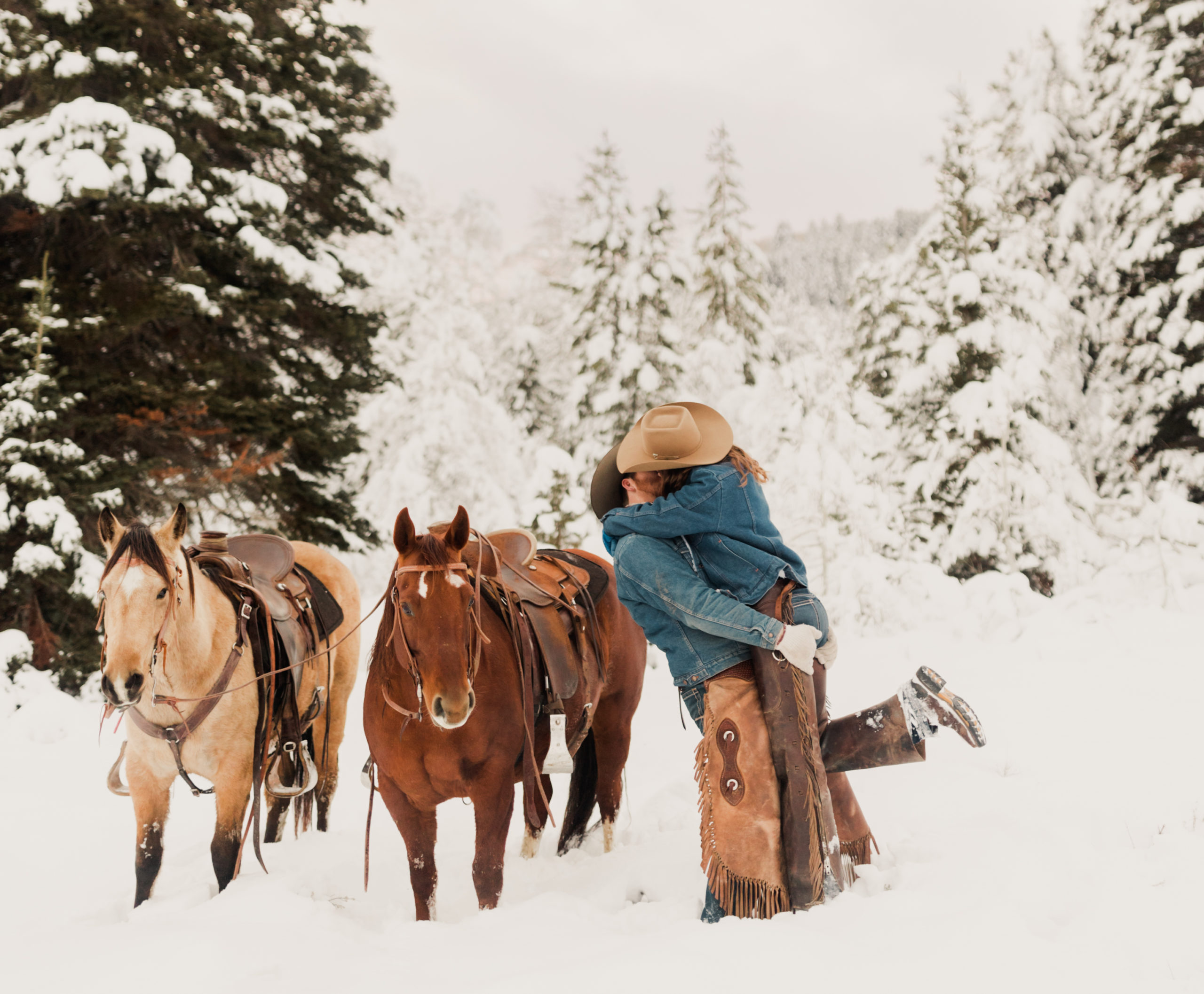Western Couple Photos | Lane and Mia's Snowy Mountain Horse Ride ...